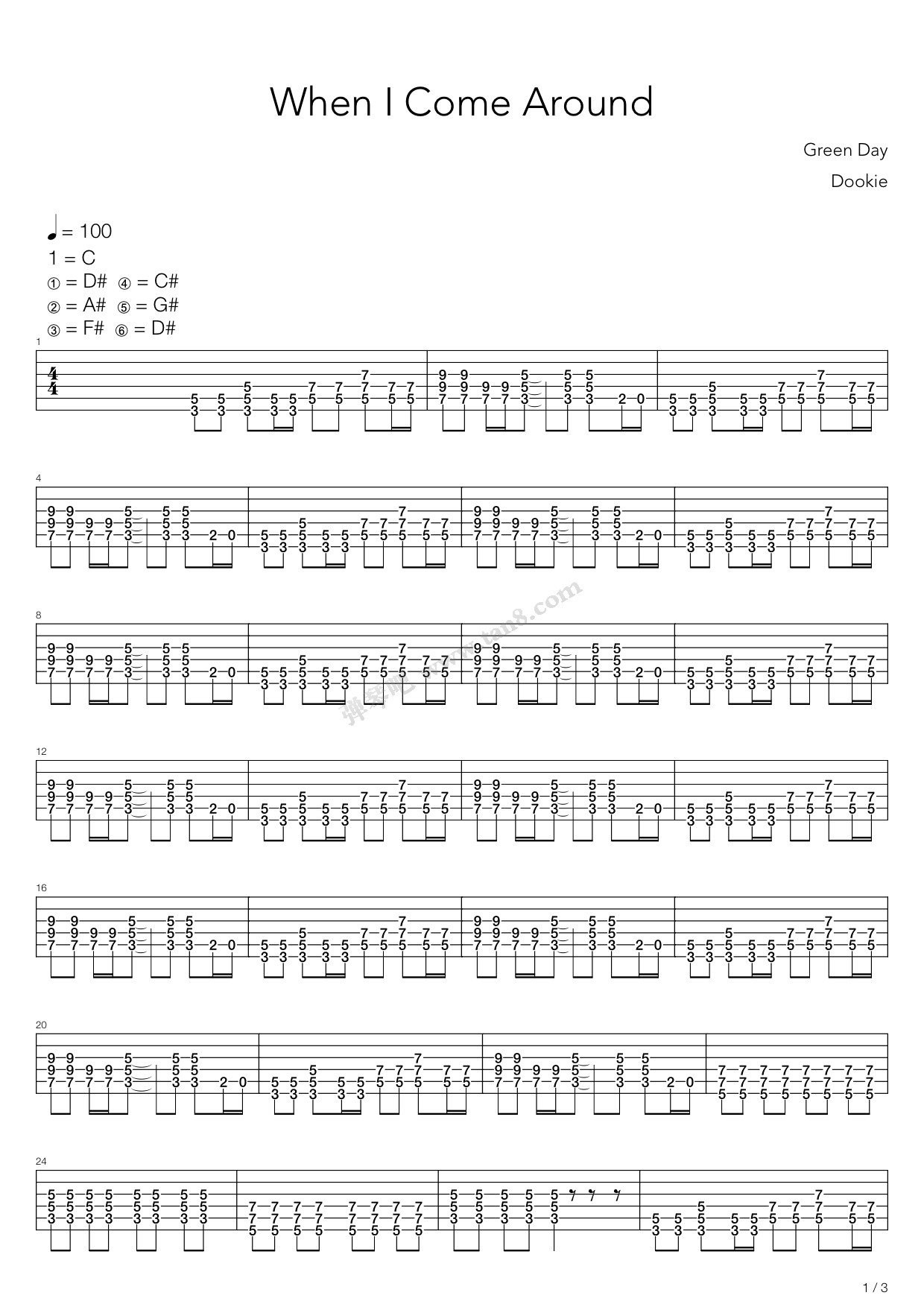 《When I Come Around》吉他谱-C大调音乐网