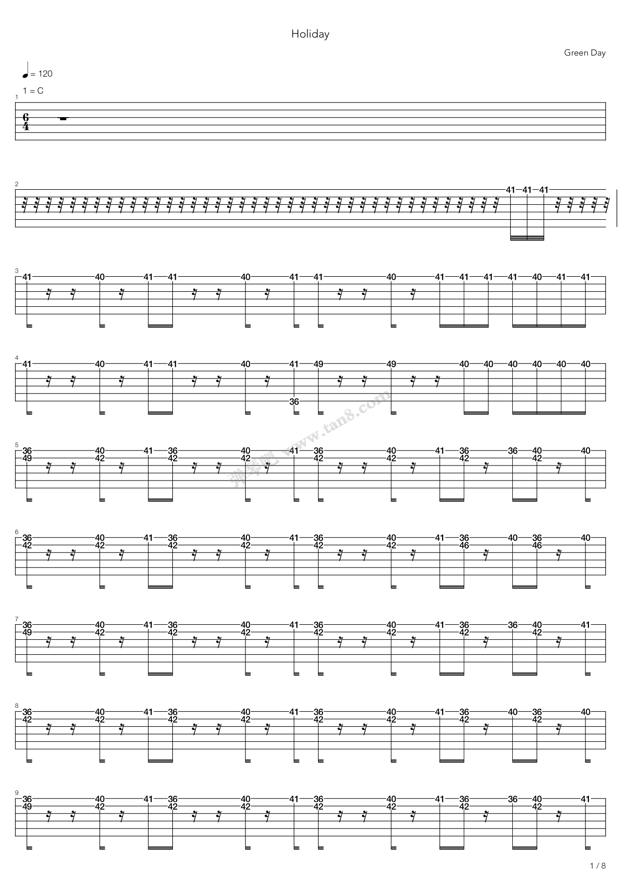 《Holiday》吉他谱-C大调音乐网