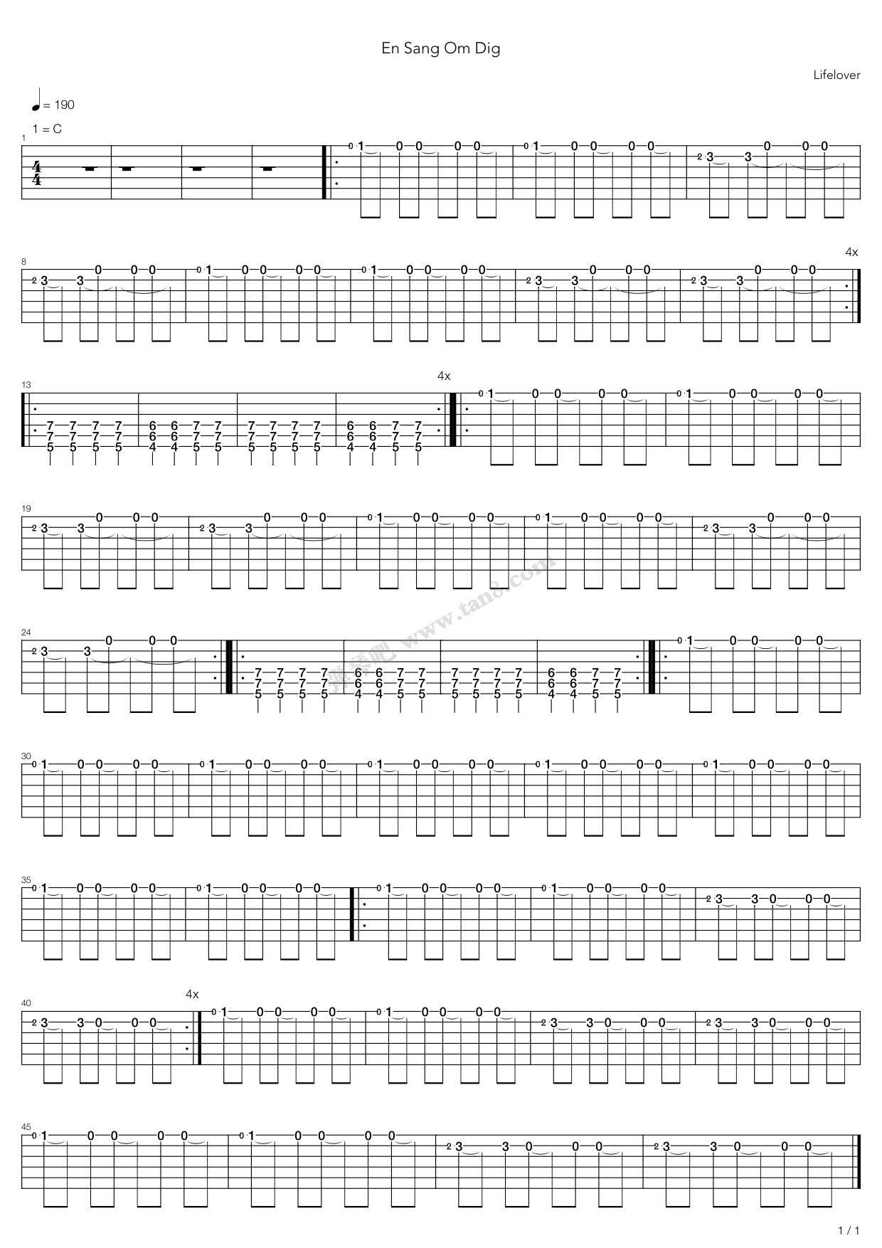 《En Sang Om Dig》吉他谱-C大调音乐网