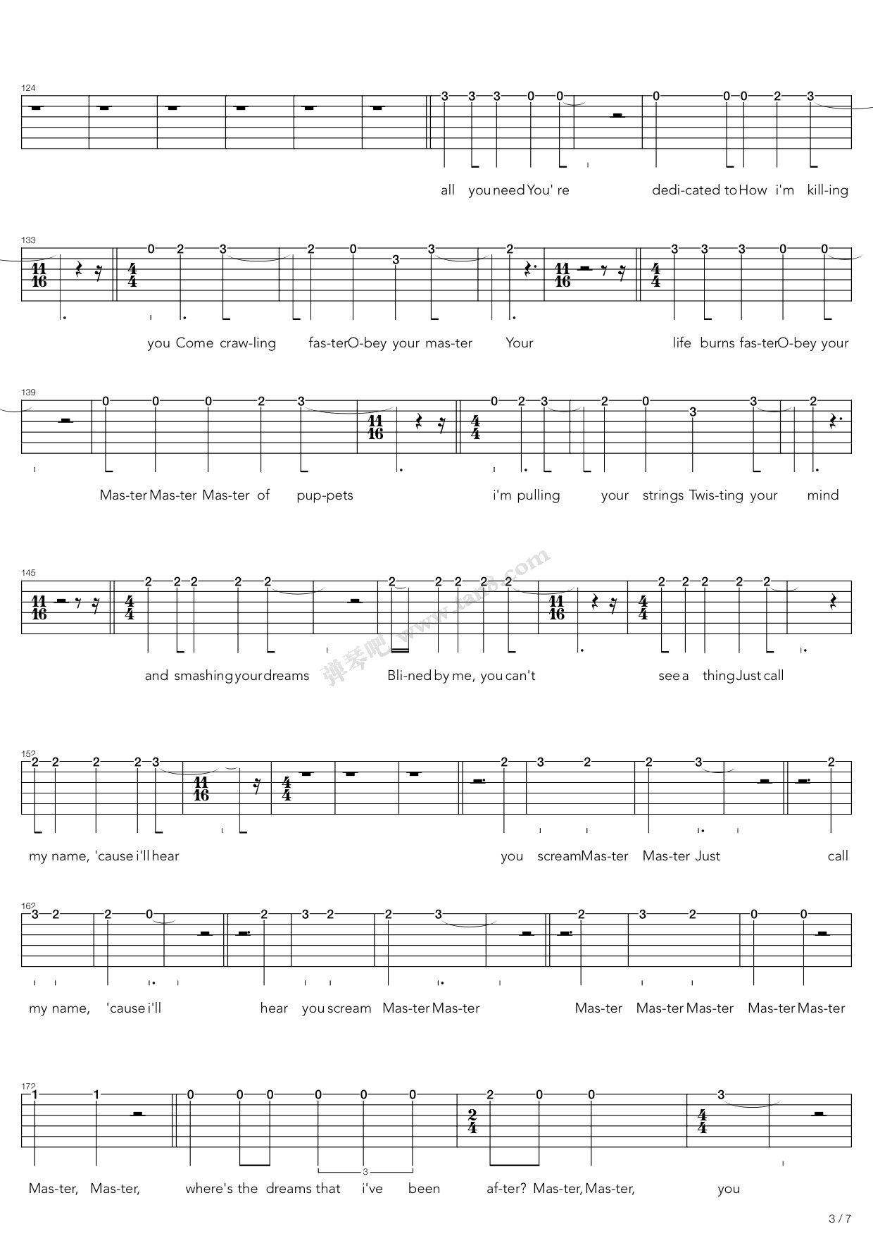 《Master Of Puppets》吉他谱-C大调音乐网