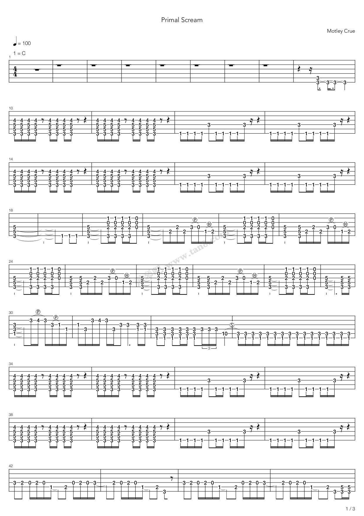 《Primal Scream》吉他谱-C大调音乐网