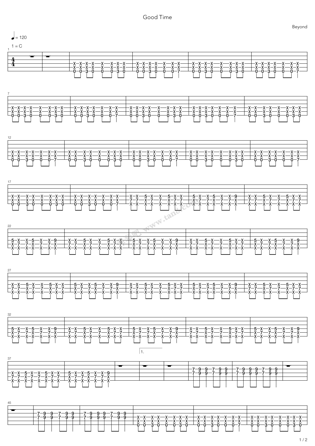 《Beyond - Good Time》吉他谱-C大调音乐网