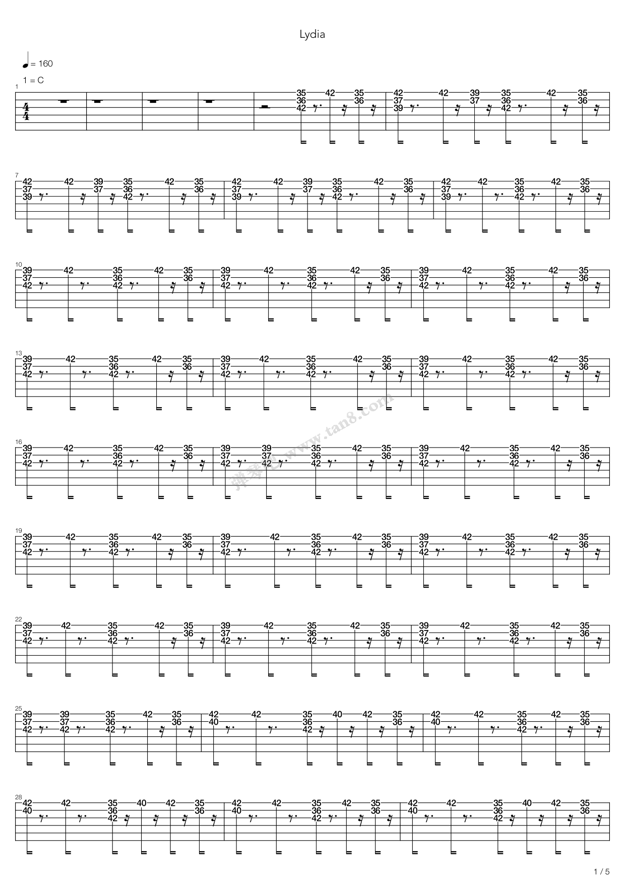《Lydia 完美版》吉他谱-C大调音乐网